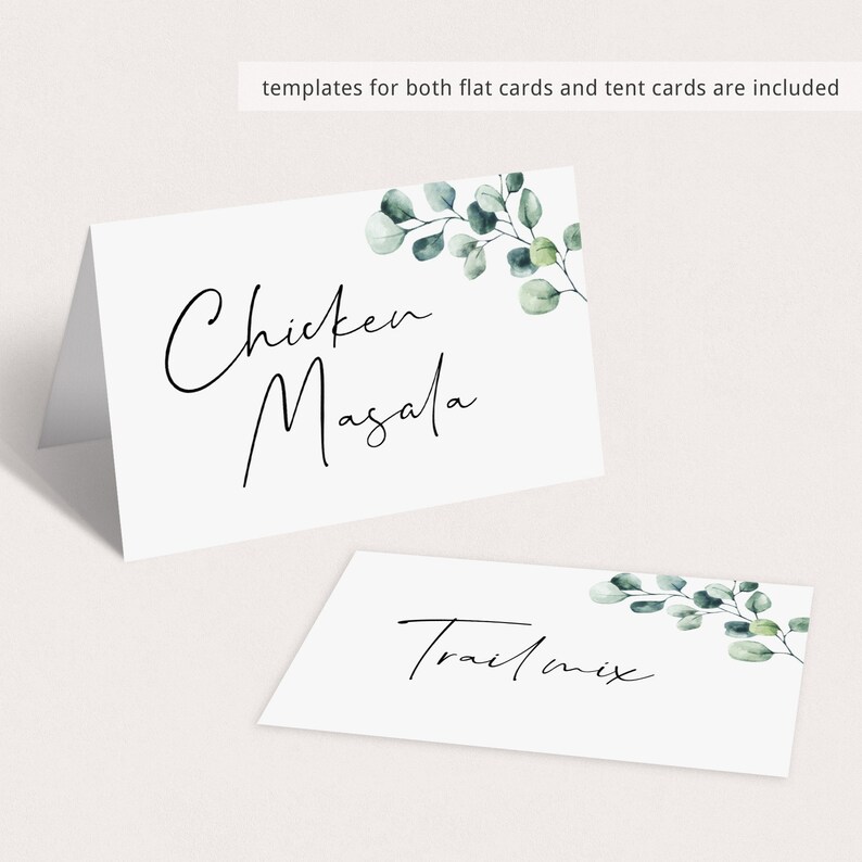 Greenery Food Cards for Buffet Eucalyptus Wedding Food Labels Template ...