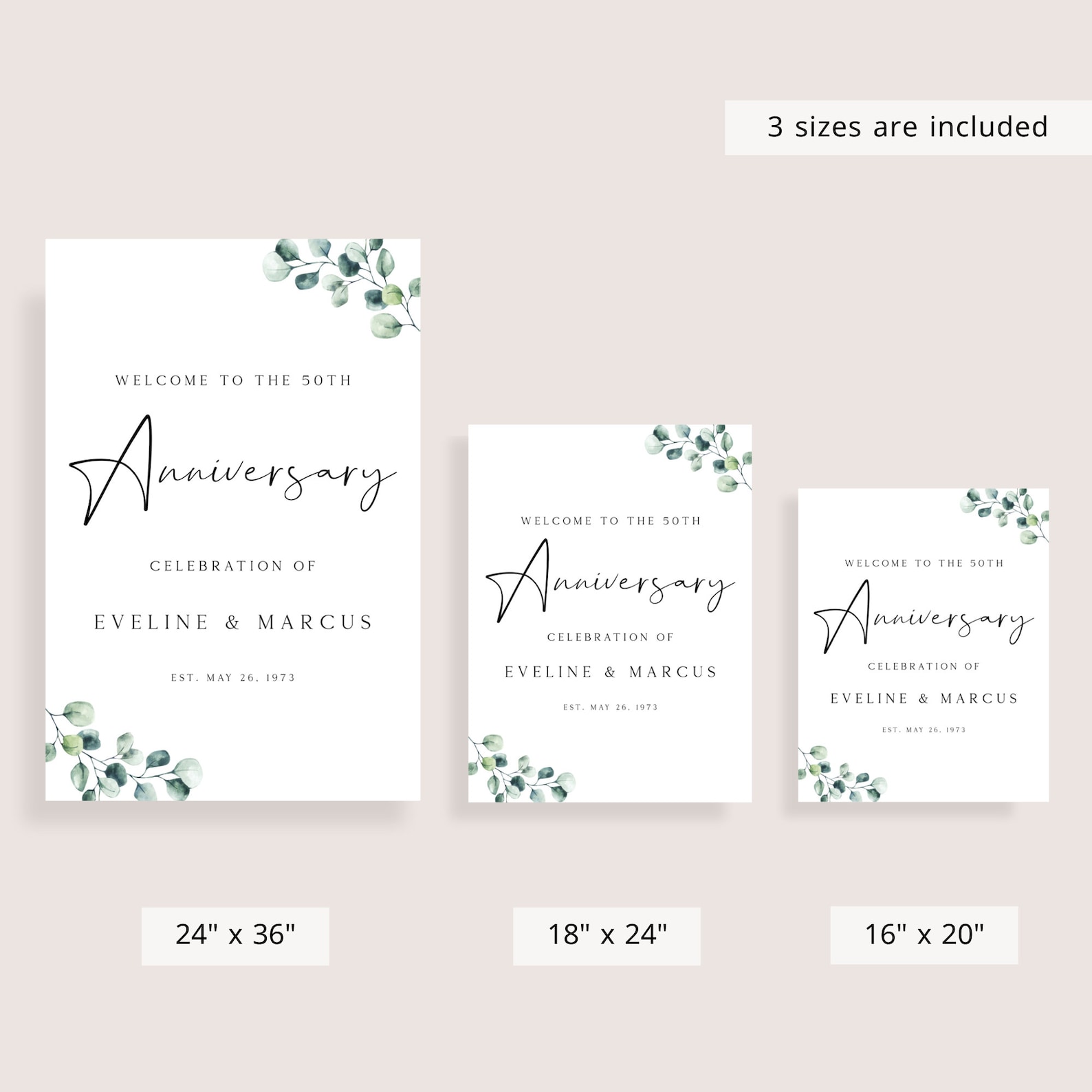 Anniversary Welcome Sign Template Greenery Wedding Anniversary Party ...