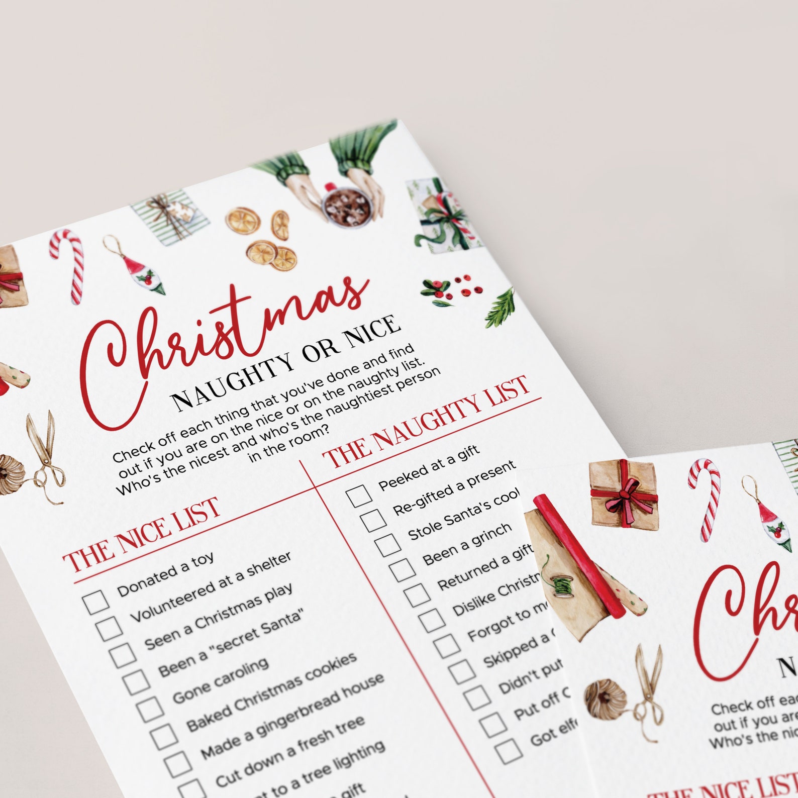 Naughty or Nice List Printable Funny Christmas Games Instant Download ...
