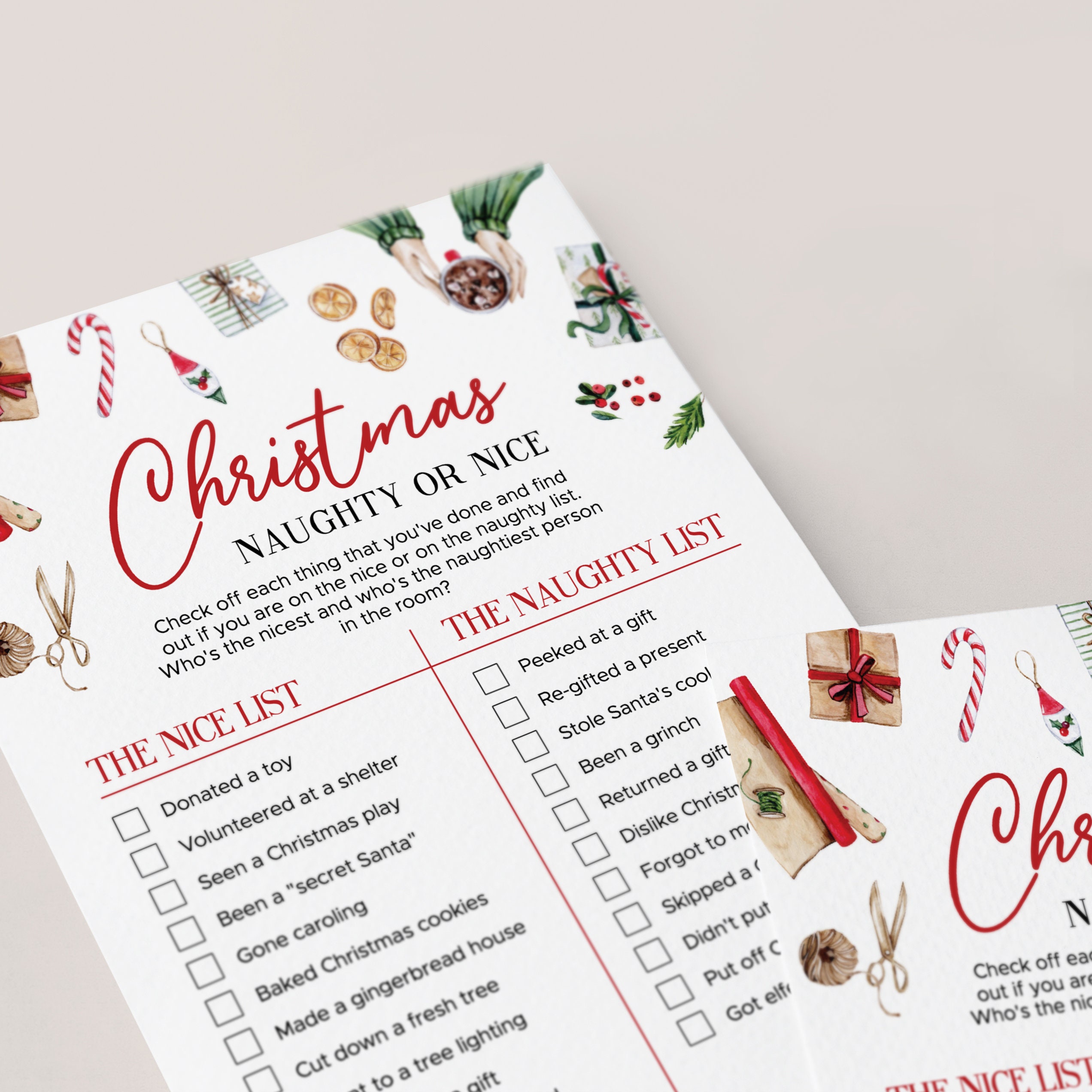 Naughty or Nice List Printable Funny Christmas Games Instant Download ...