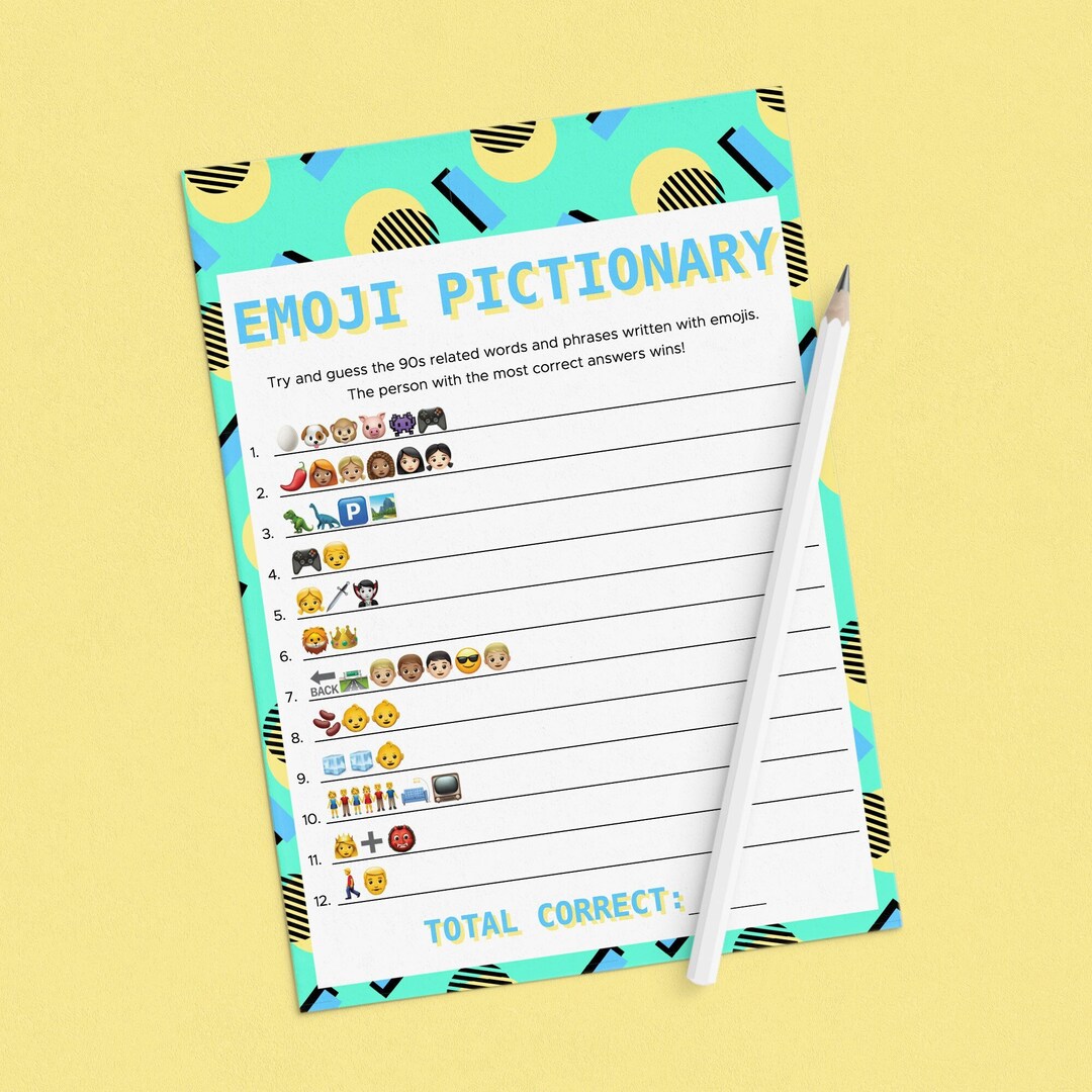 90s Party Emoji Pictionary Game Printable Nineties Themed Party Ideas ...