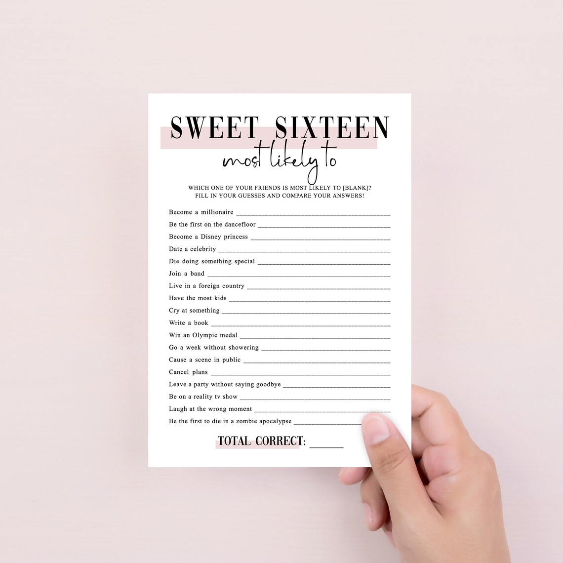 Modern Sweet 16 Games Bundle Printable Pink Sweet Sixteen - Etsy