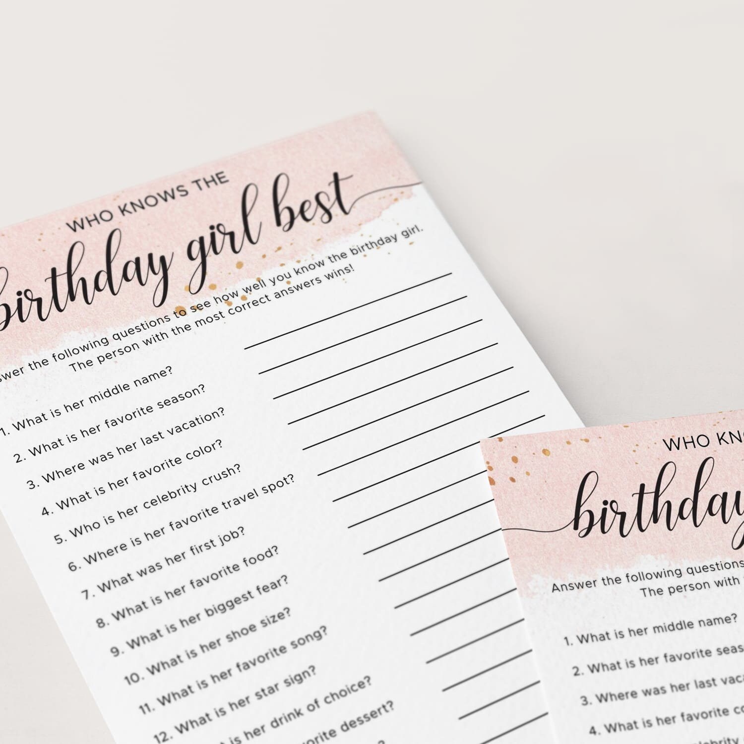 Who Knows the Birthday Girl Best Quiz Pink and Gold Birthday Party Game ...