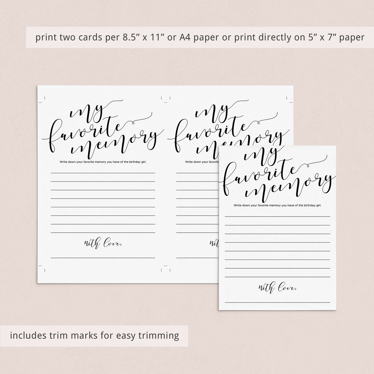 My Favorite Memory of the Birthday Girl Cards Printable Calligraphy ...