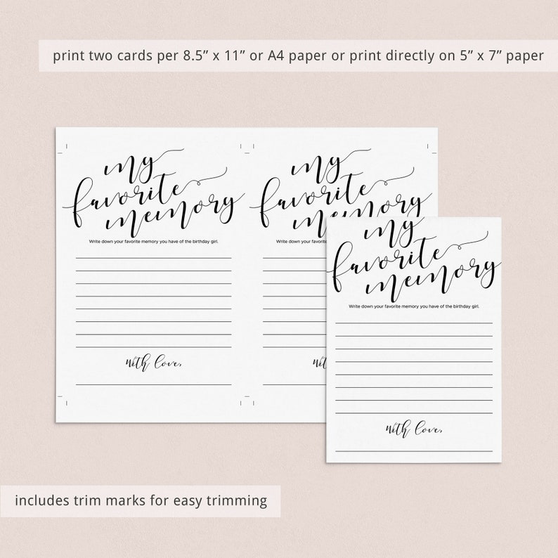 My Favorite Memory of the Birthday Girl Cards Printable Calligraphy ...