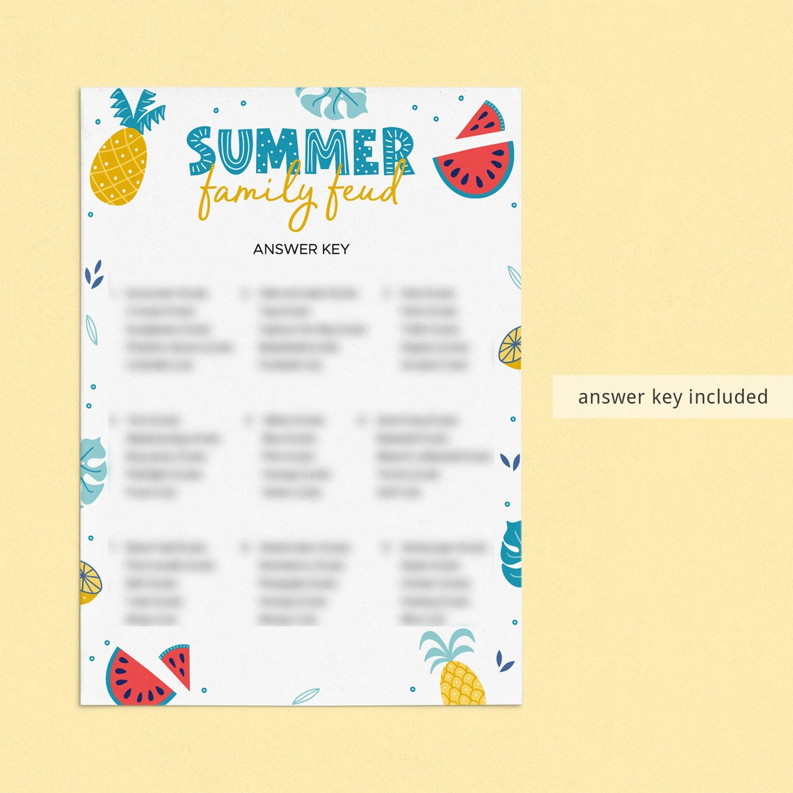 Summer Family Feud Game Printable Summertime Camp Ideas for Groups Fun ...