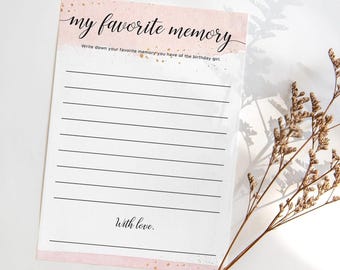 My Favorite Memory of the Birthday Girl Printable Birthday Party Game ...
