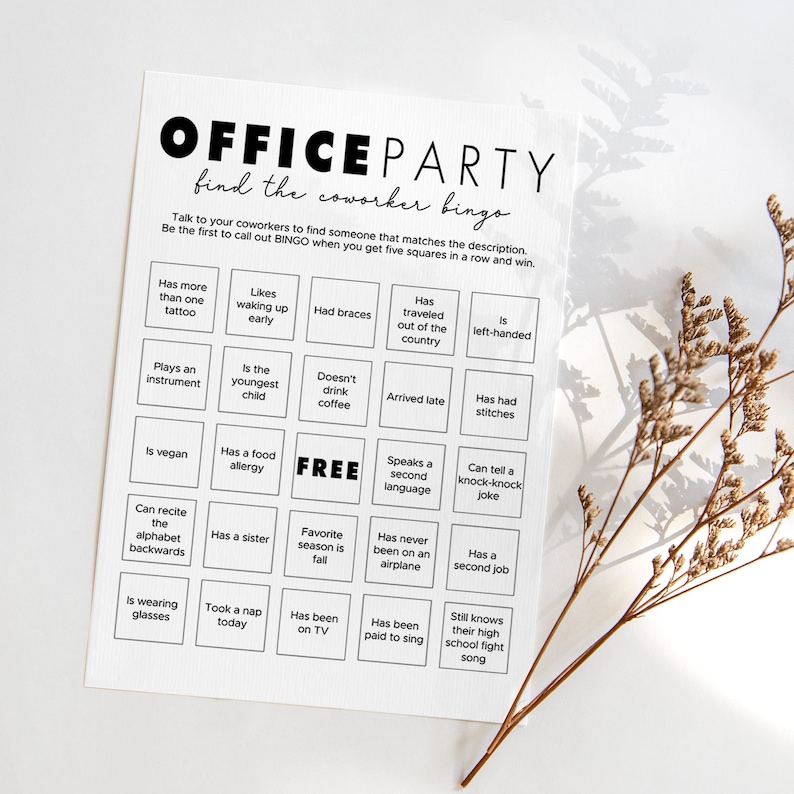 Office Party Game Templates 8 Work Party Games, Find the Coworker Bingo ...