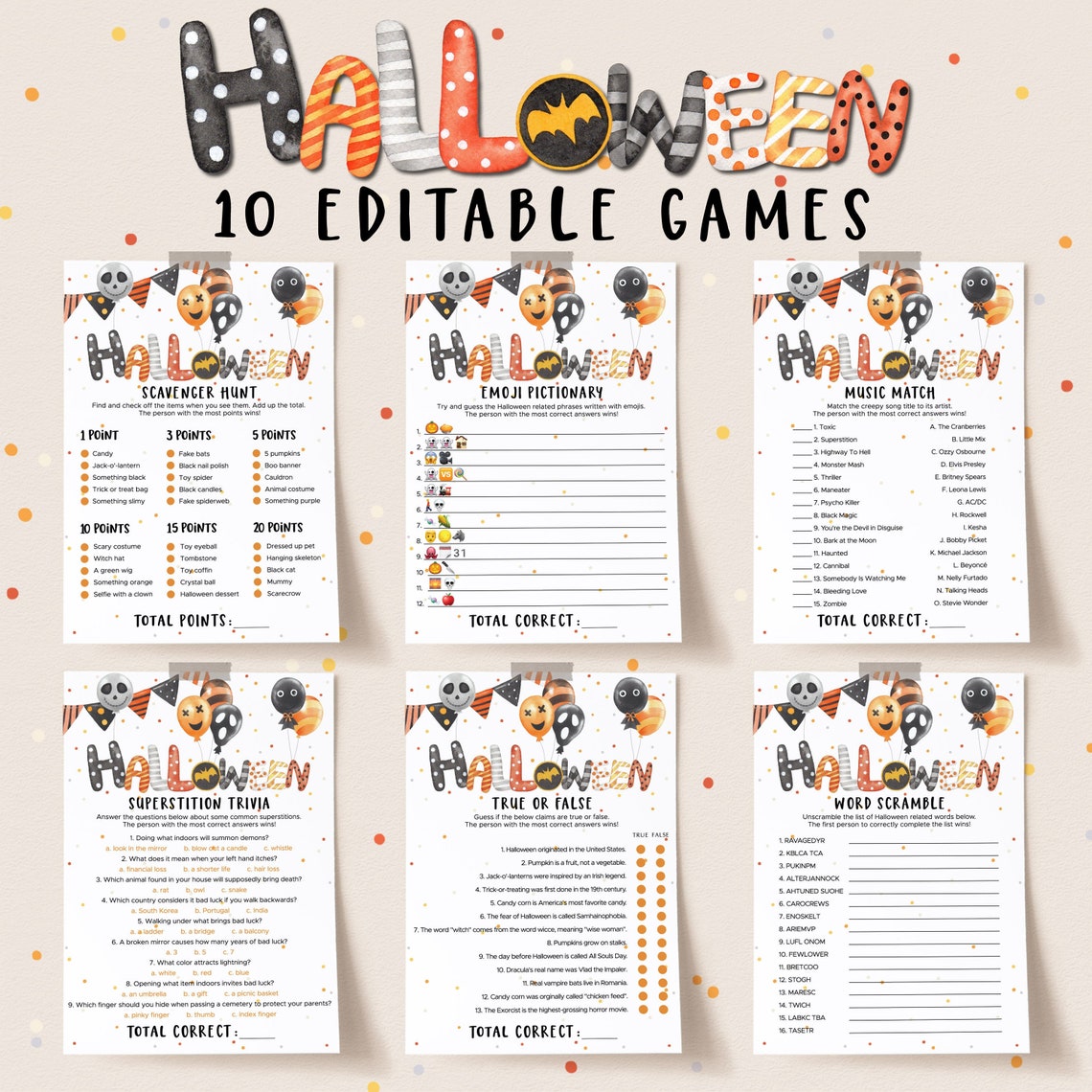 Unique Halloween Games Bundle Printable Funny Halloween Emoji - Etsy