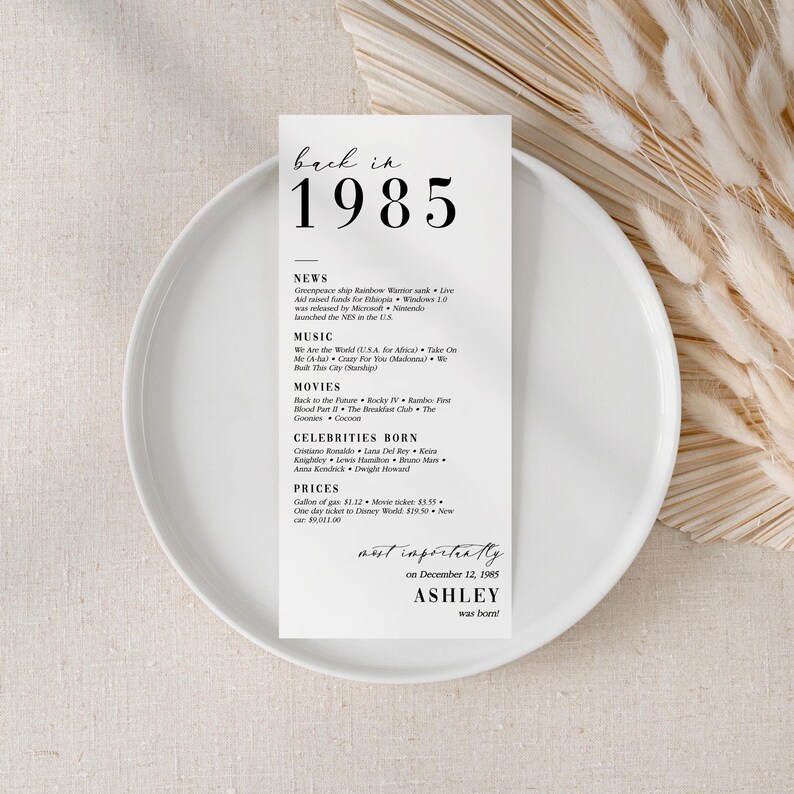 40th Birthday Party Decorations 40th Bday Dinner Cards 40th Born in ...