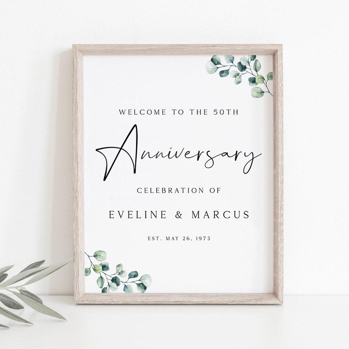 Anniversary Welcome Sign Template Greenery Wedding Anniversary Party ...