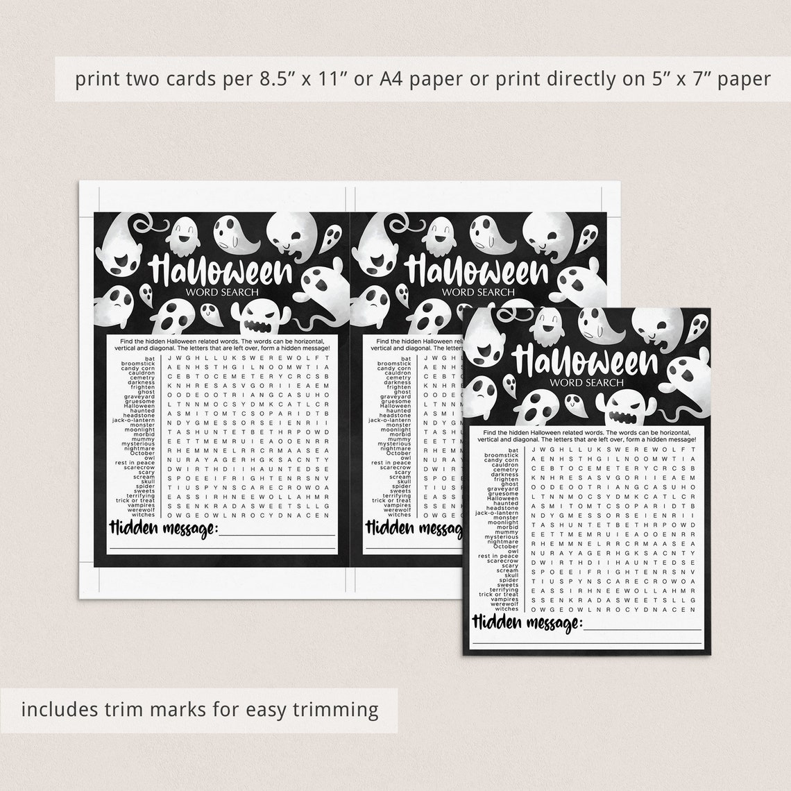 Halloween Word Search Printable Ghost Themed Halloween Party - Etsy
