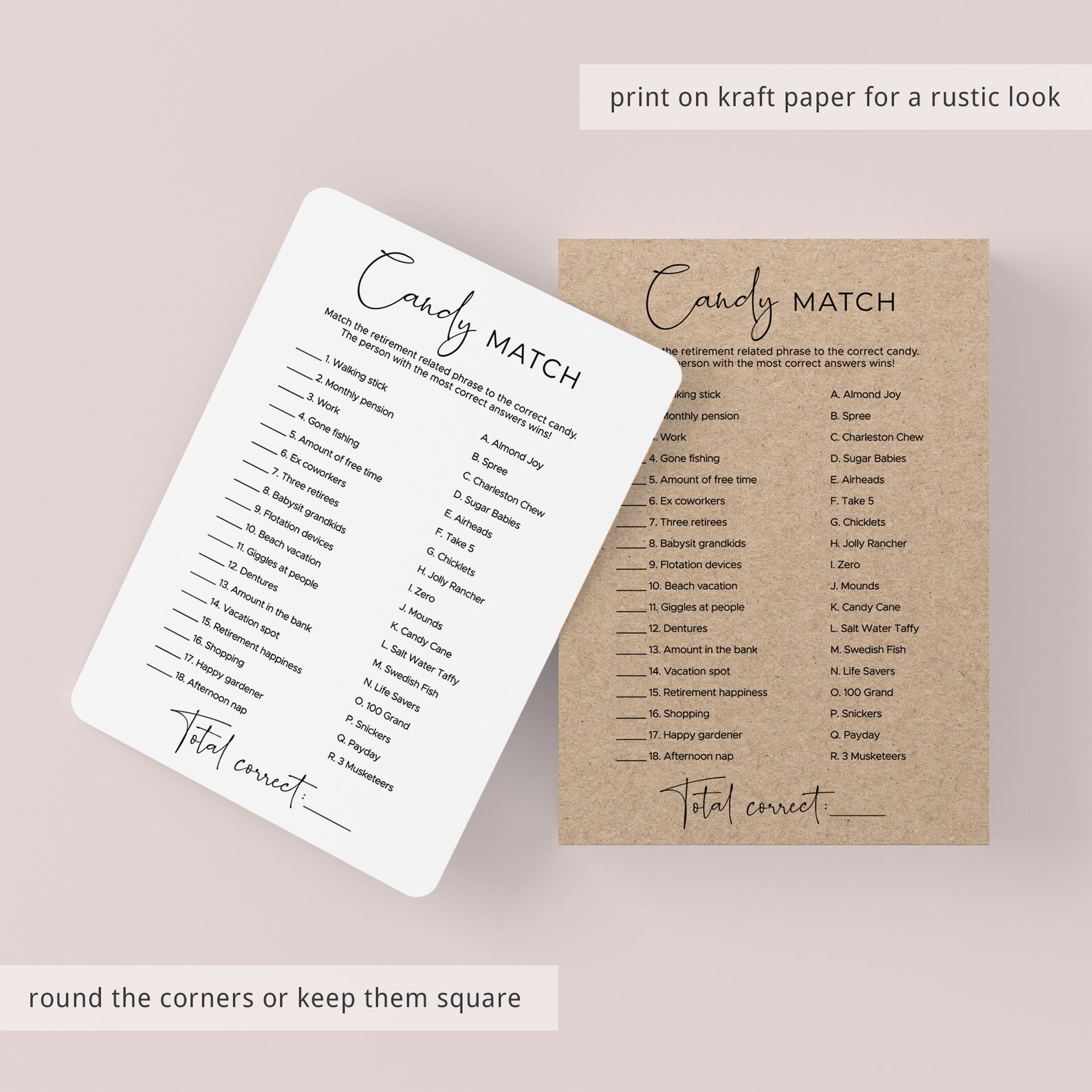 Retirement Candy Match Game Printable Black and White Activity Ideas ...