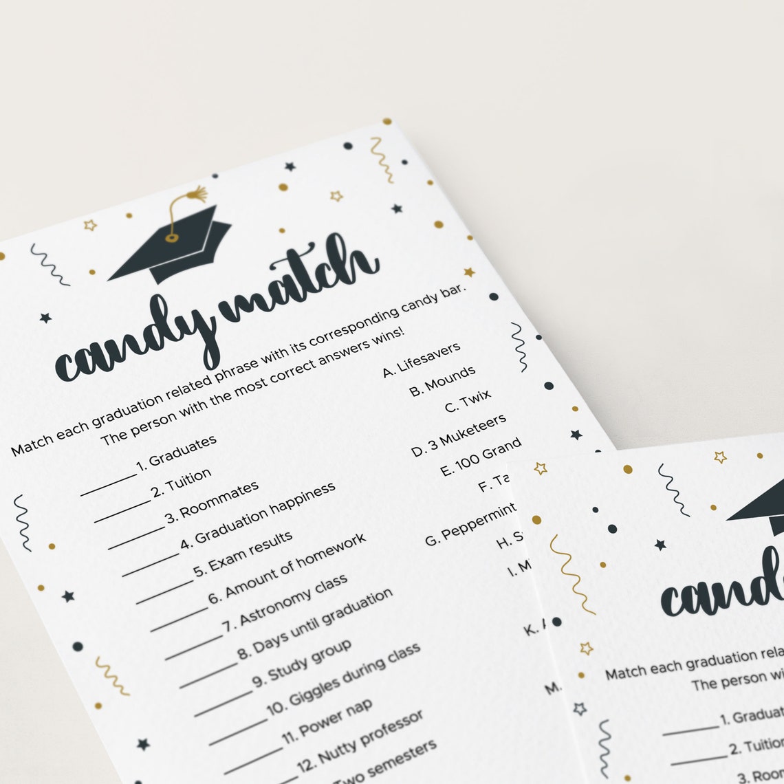 Graduation Candy Match Game Instant Download Fun Grad Party Activity ...