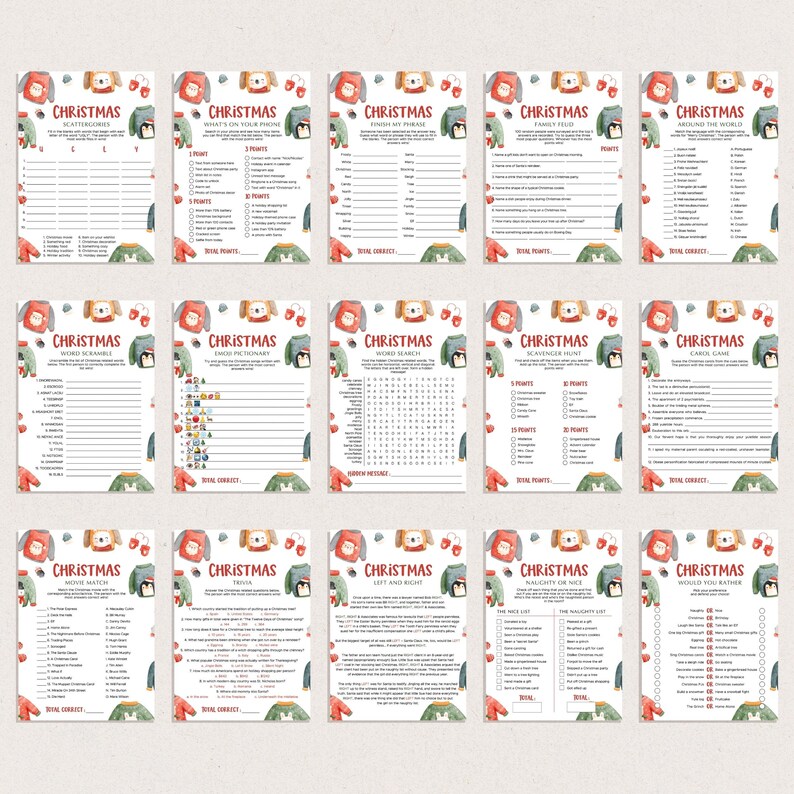 Ugly Sweater Party Games Bundle Printable Ugly Christmas Jumper Event ...