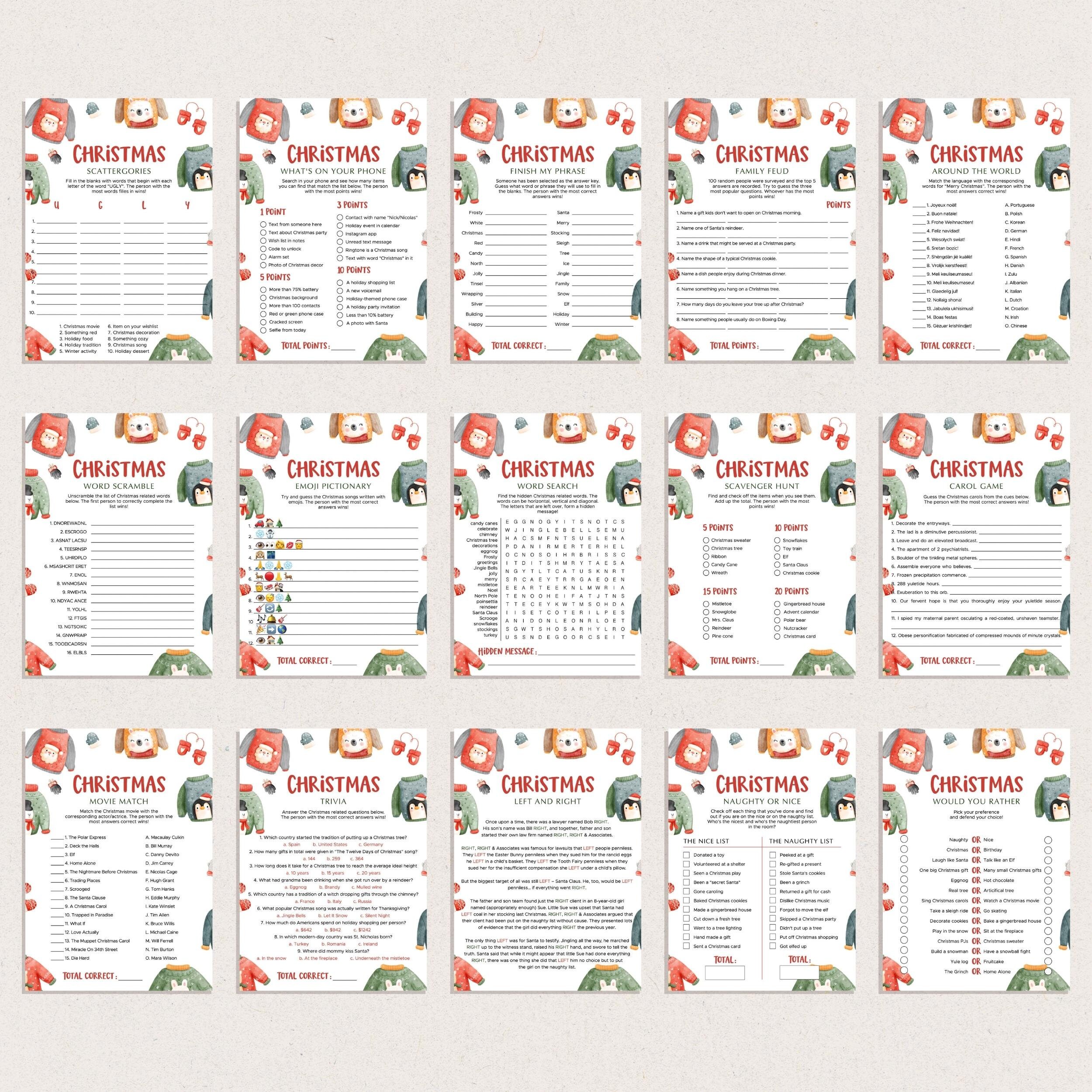 Ugly Sweater Party Games Bundle Printable Ugly Christmas Jumper Event ...