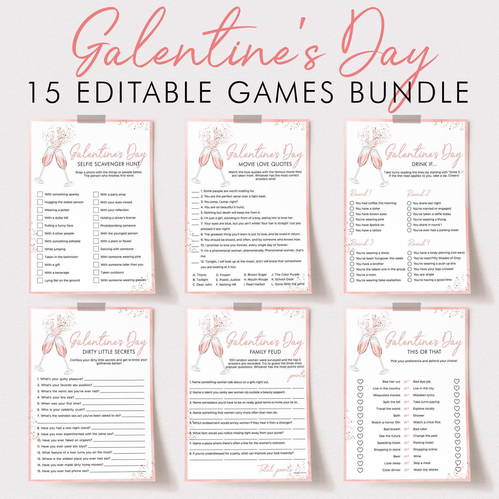 Galentines Day Games Bundle Printable Drink If Galentine's Day Party ...