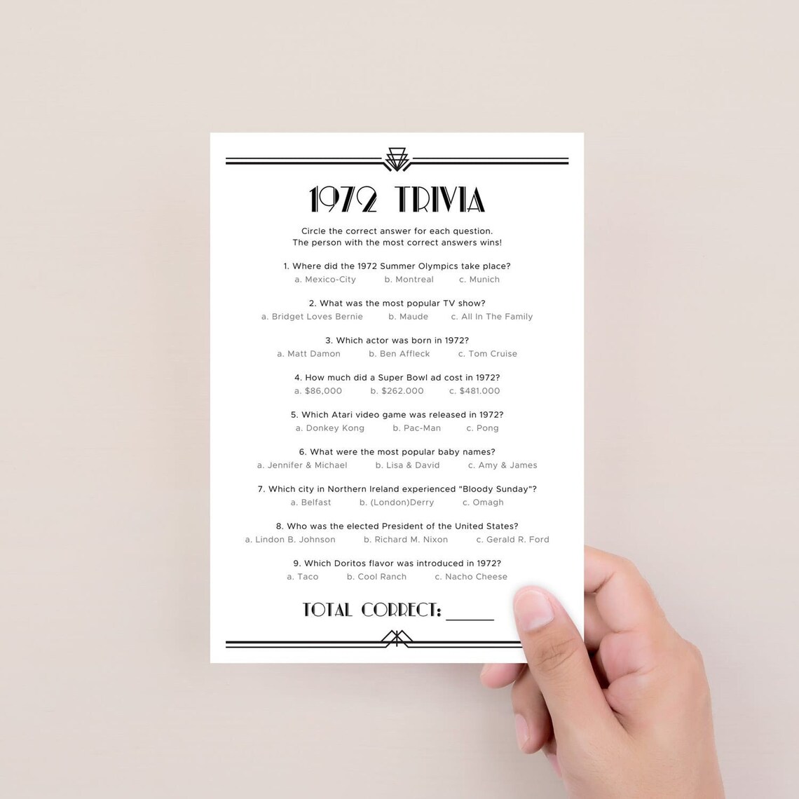 Fun Facts Quiz About 1972 Trivia Game Printable Birthday Party ...