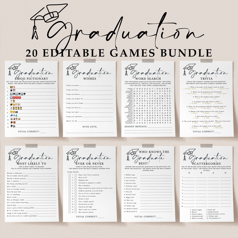 Graduation Party Games Bundle Editable Template Grad Activity Ideas ... Graduation Party Games Bundle Editable Template Grad Activity Ideas ...