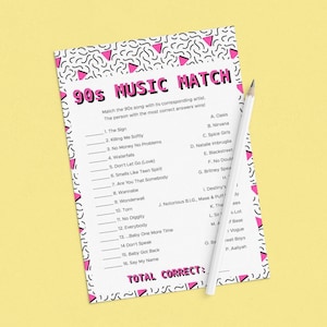 90s Music Match Game Printable Match the Music From the 1990s Theme ...
