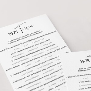 1975 Trivia Printable 70s Quiz 50th Birthday Party Game Born in 1975 ...