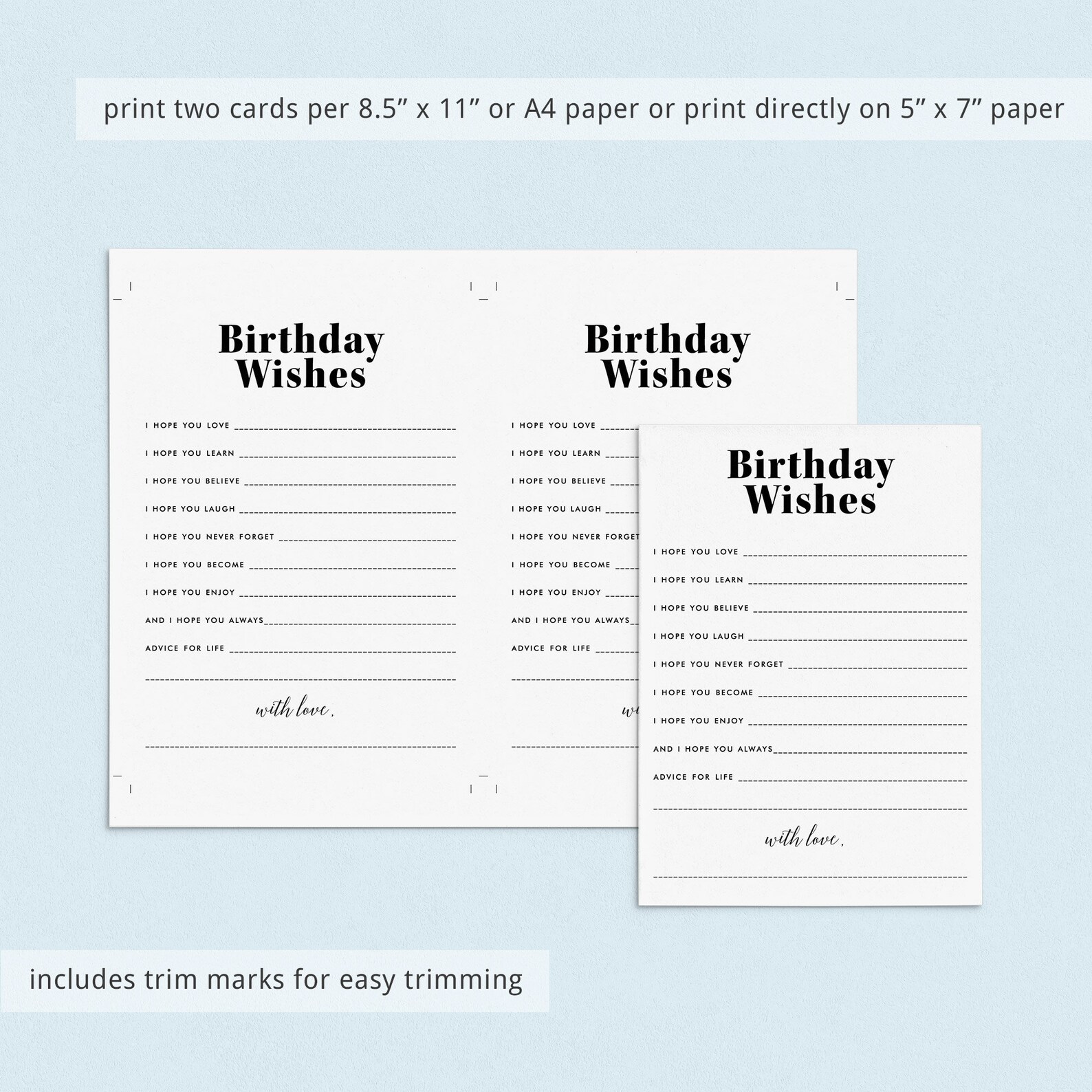 Modern Birthday Wishes Printable Dear Birthday Boy or Girl Minimal Bday ...