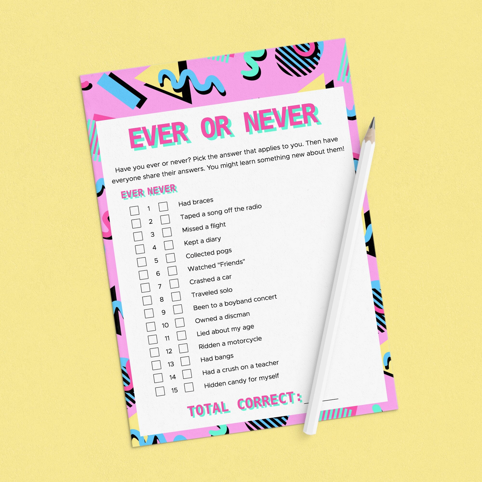 Ever or Never Game for 90s Themed Party Nineties Birthday - Etsy