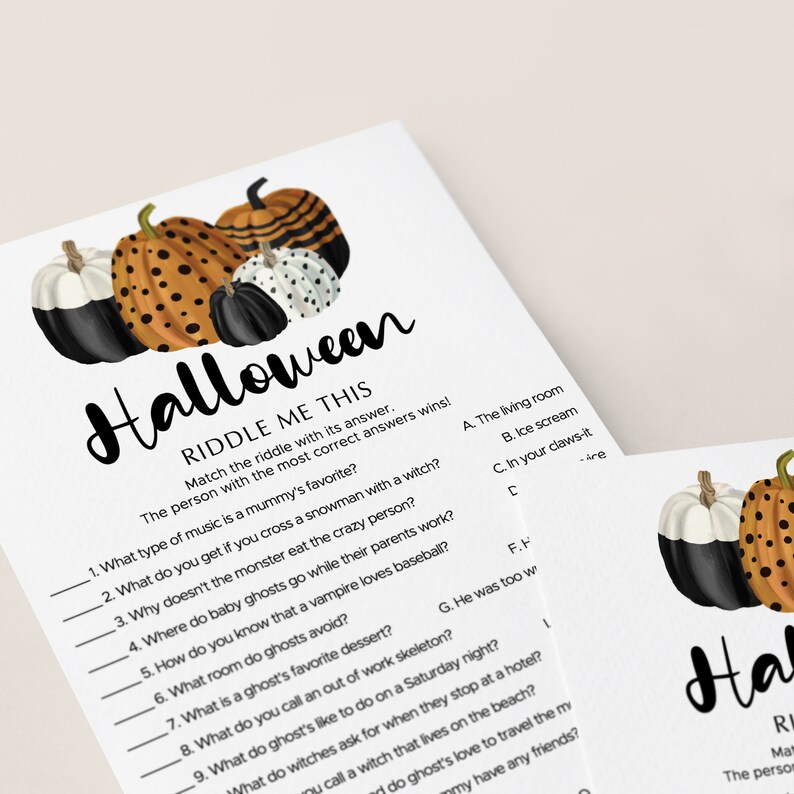 Halloween Riddle Me This Game Printable Funny Halloween Riddles for ...