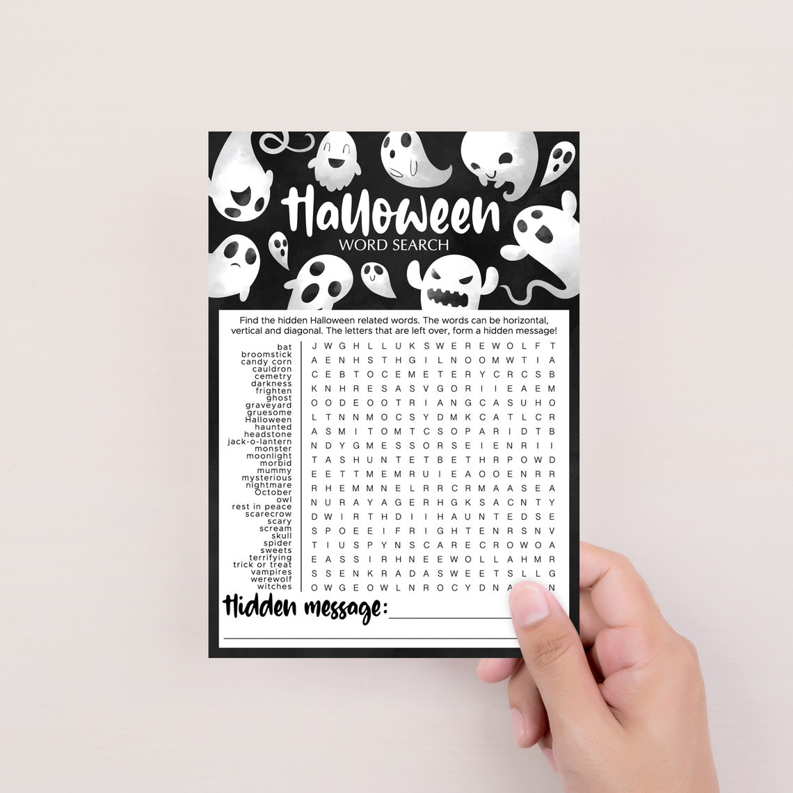 Halloween Word Search Printable Ghost Themed Halloween Party - Etsy