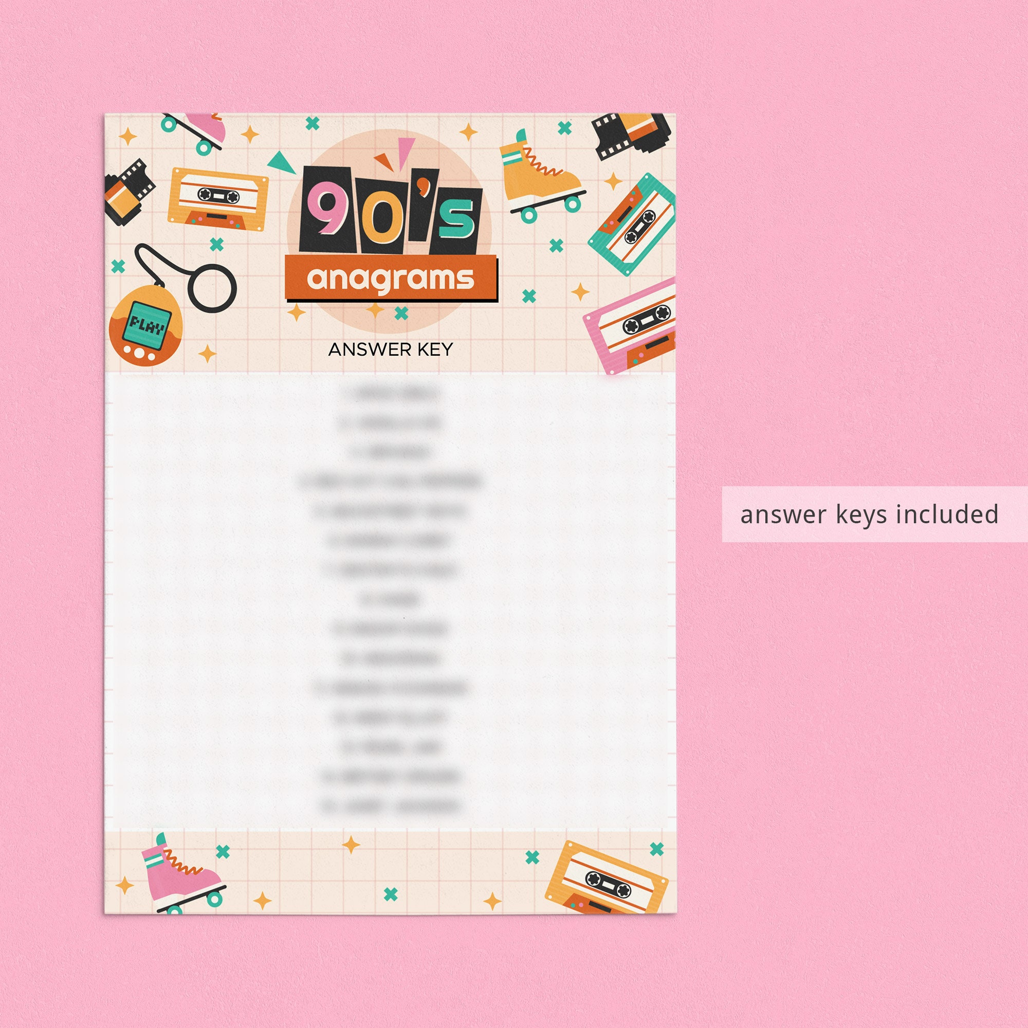 90s Party Games Printable Nineties Themed Activity Idea Vintage Aqua ...