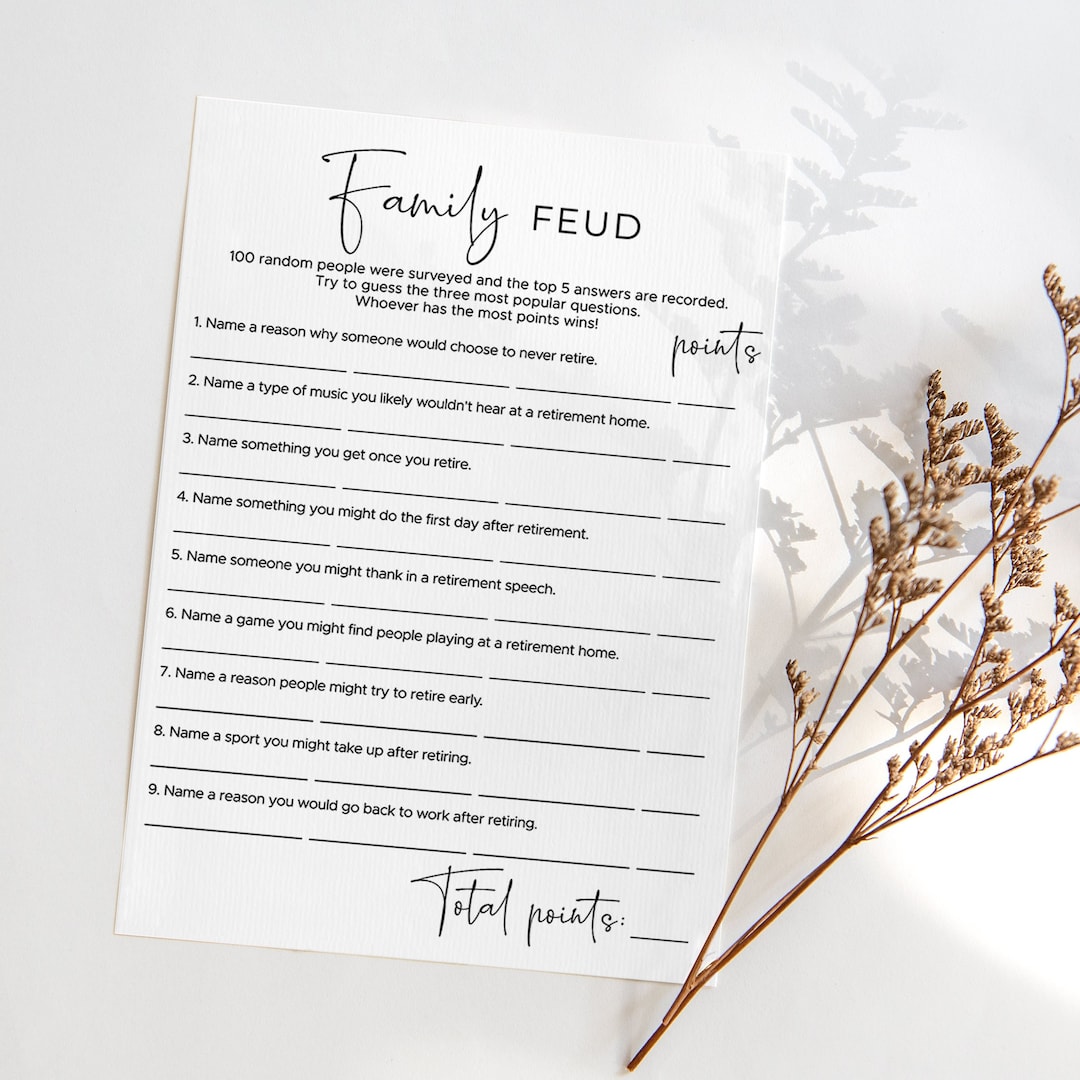 Retirement Party Family Feud Game Printable Goodbye Party Questions and ...