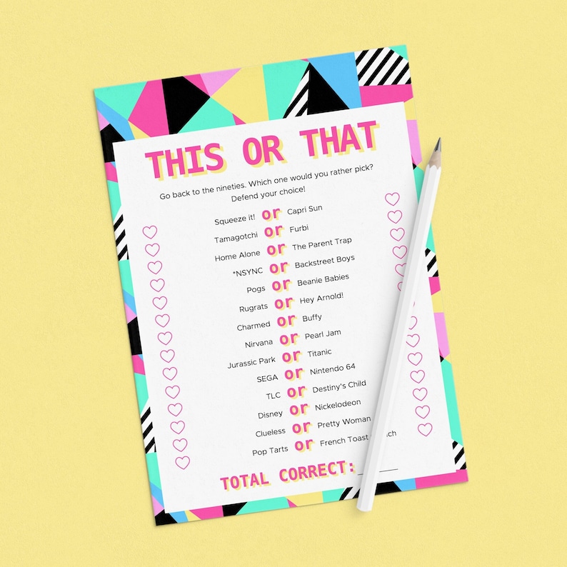 90s This or That Game Would You Rather Printable 1990s Theme Party ...