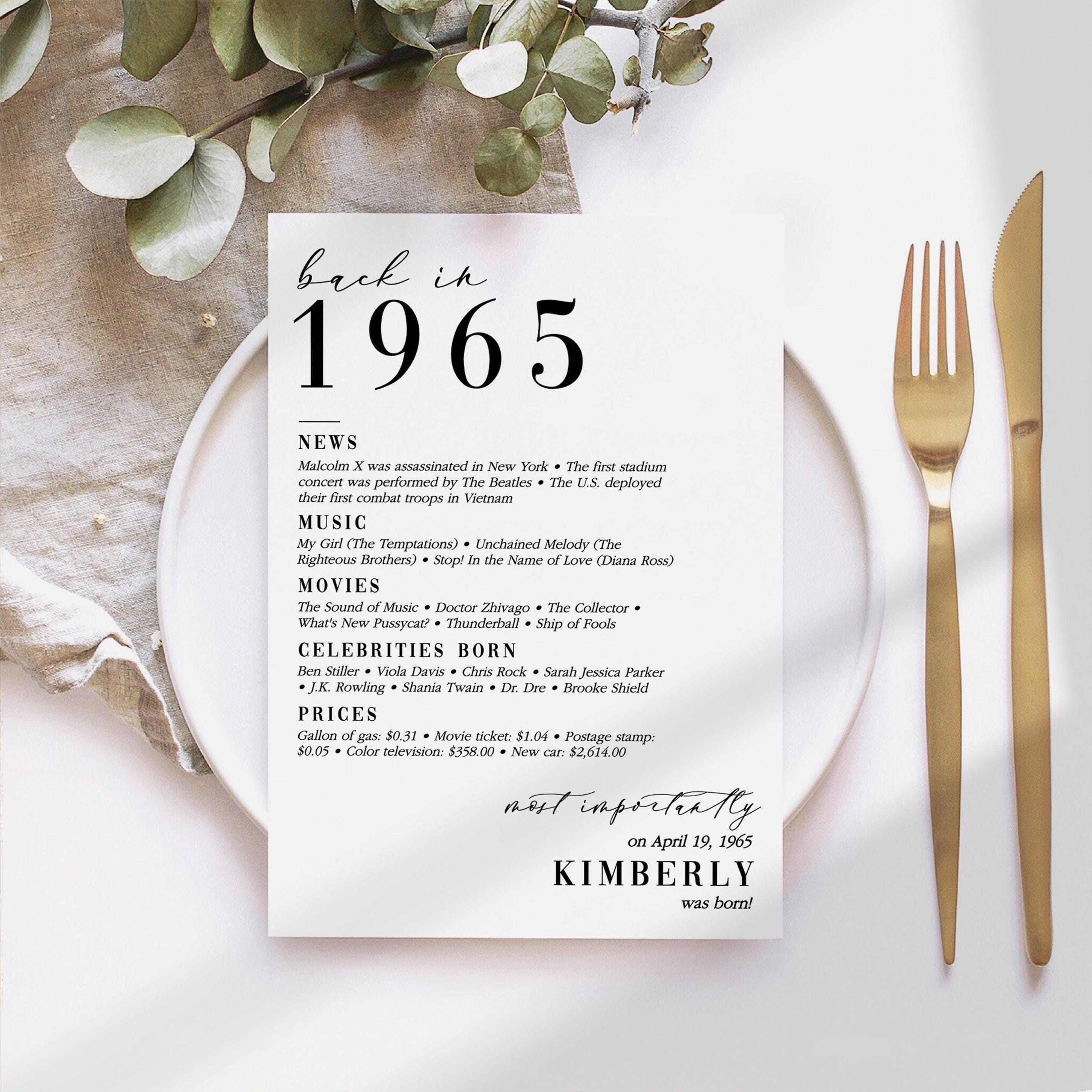 60th Birthday Party Decorations 60th Bday Place Cards 60th Born in 1965 ...