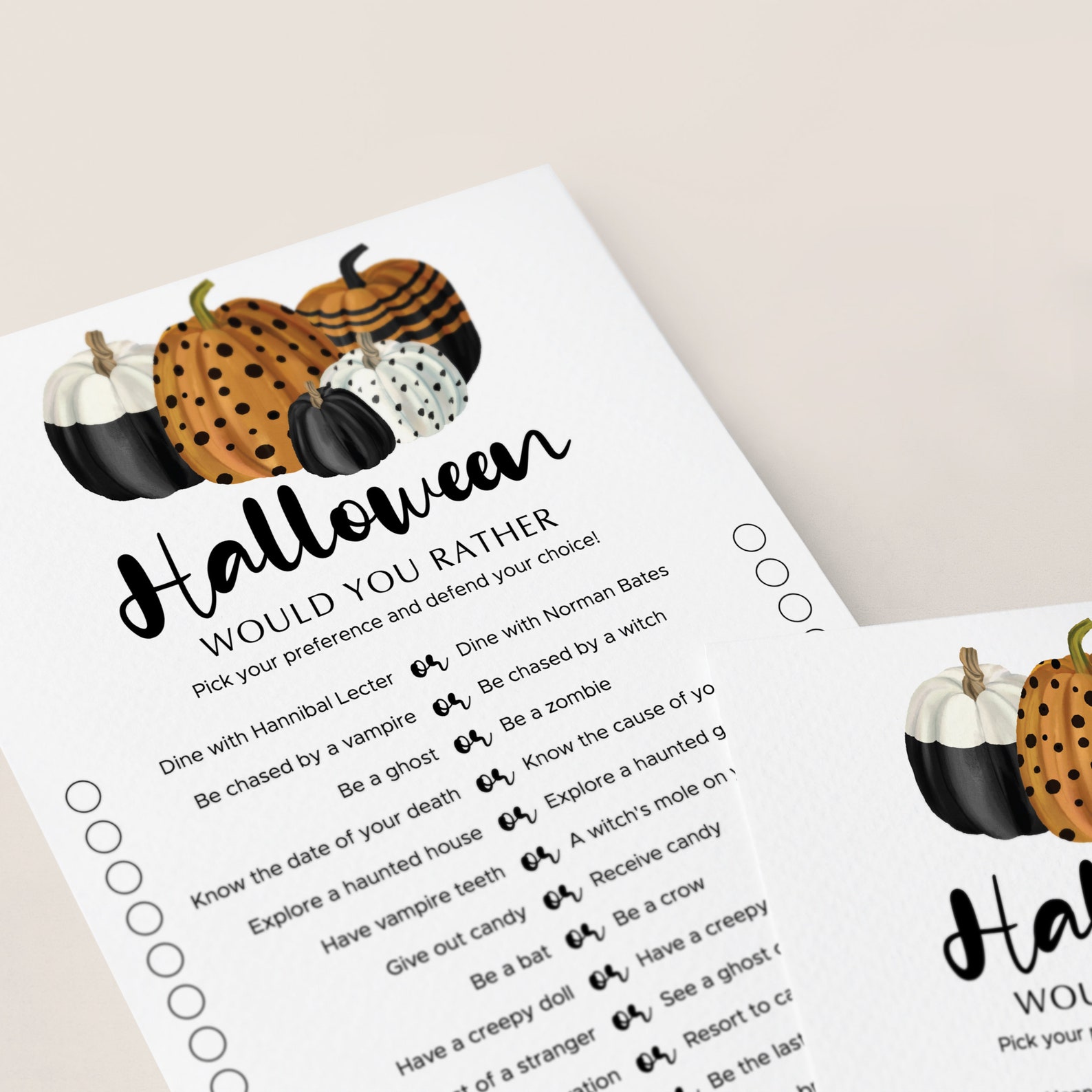 Halloween Would You Rather Game Printable Pumpkin Themed Choosing Game ...