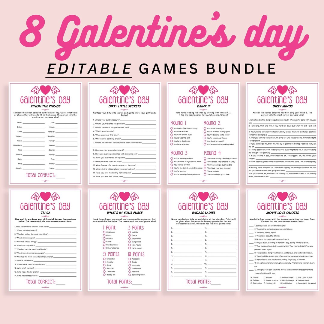 Galentines Day Games Bundle Dirty Minds Hot Pink Ladies Night Activity ...