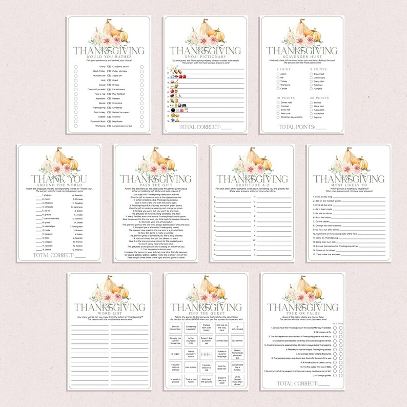 Unique Thanksgiving Games Bundle Printable Editable Friendsgiving ...