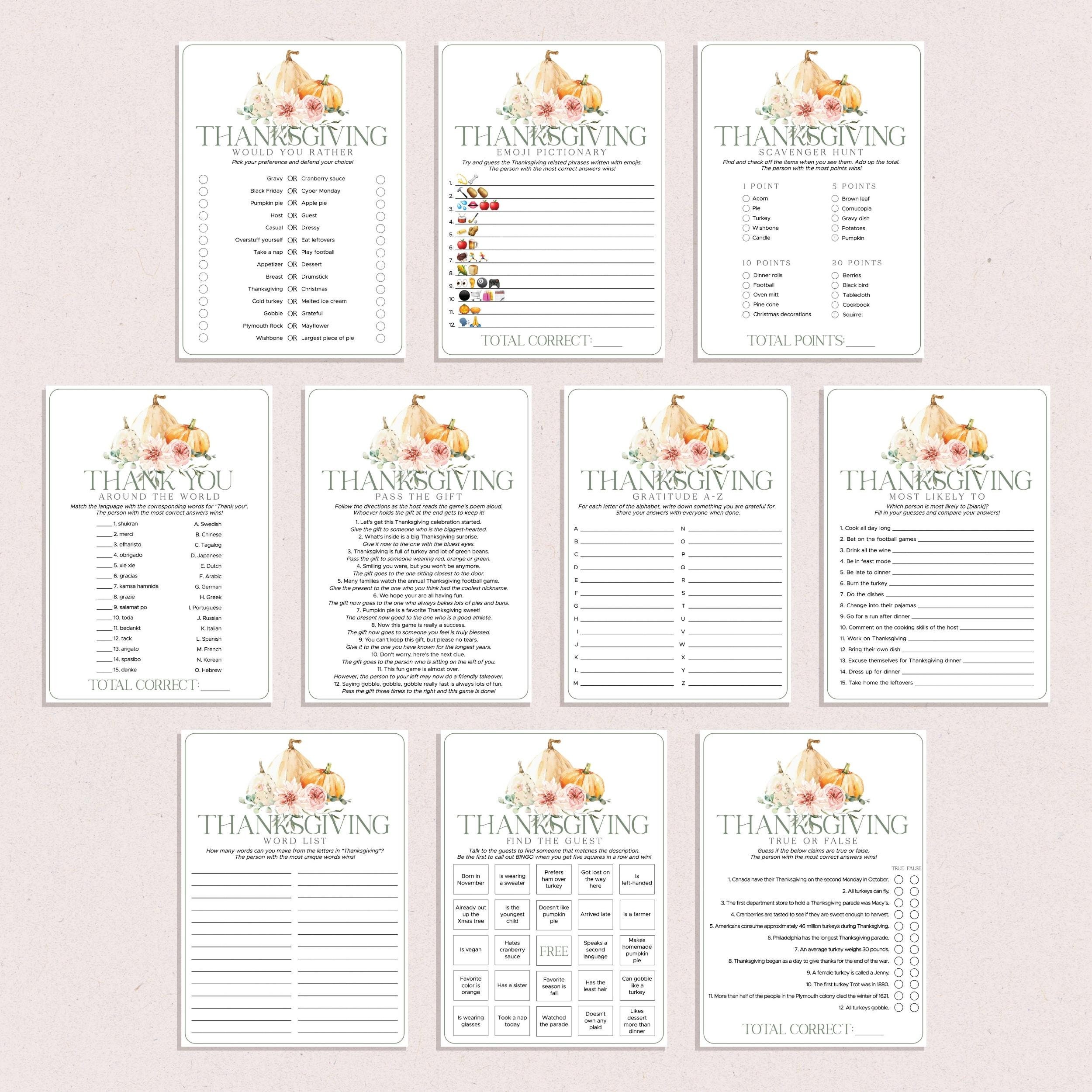 Unique Thanksgiving Games Bundle Printable Editable Friendsgiving ...