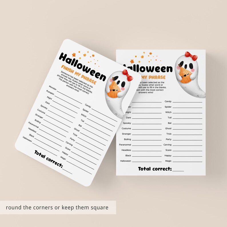 Halloween Finish My Phrase Game Printable Ghost Halloween Party ...