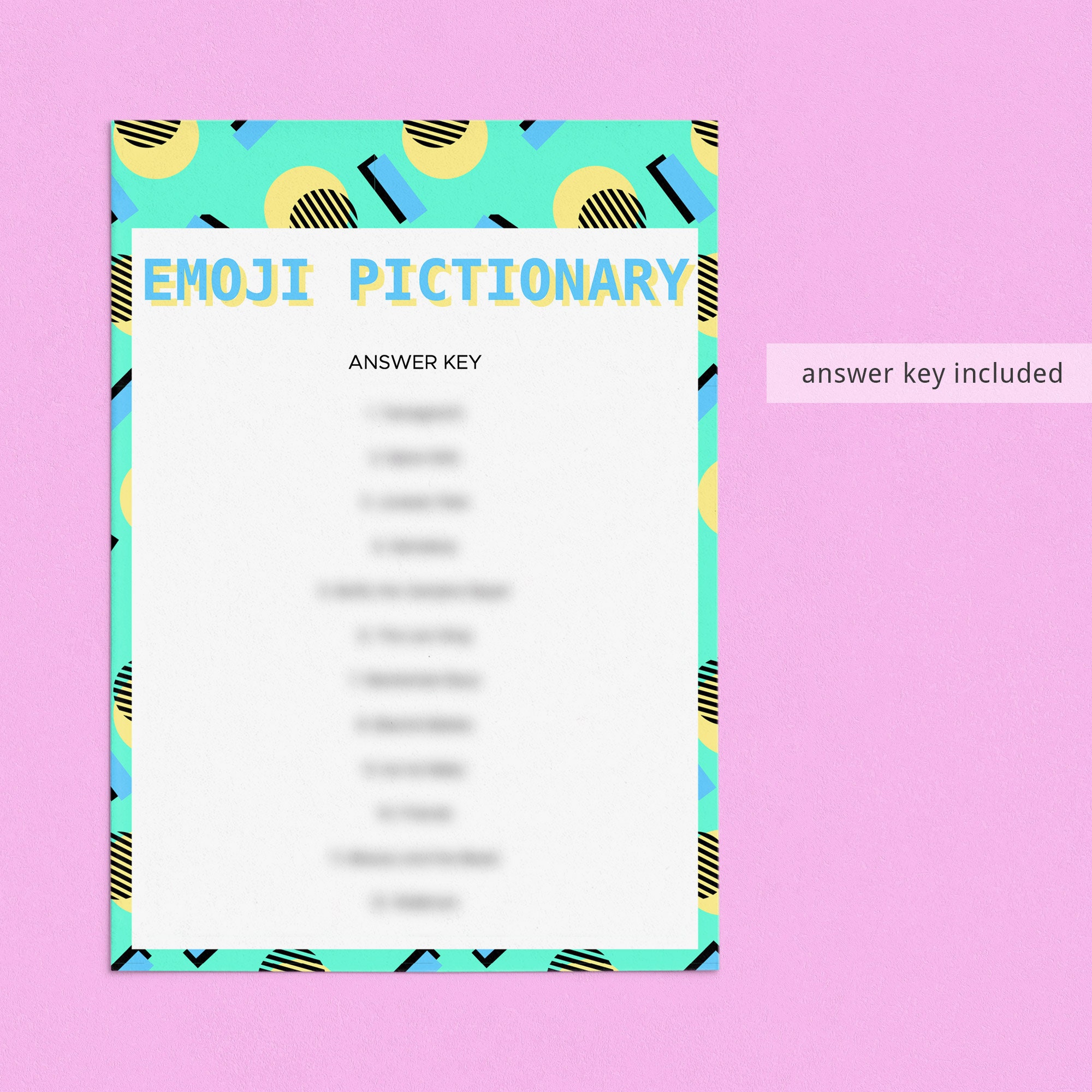 90s Party Emoji Pictionary Game Printable Nineties Themed Party Ideas ...