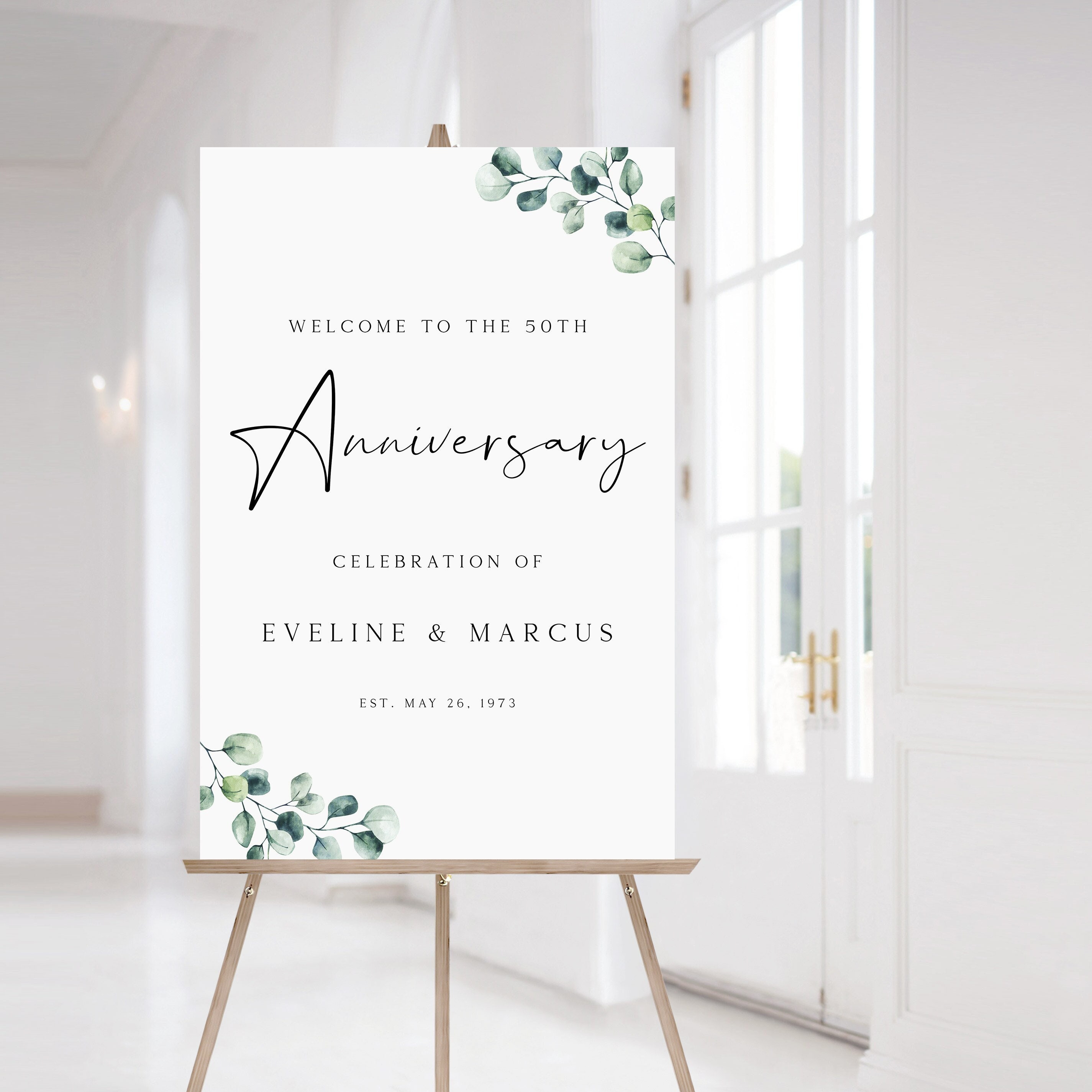 Anniversary Welcome Sign Template Greenery Wedding Anniversary Party ...