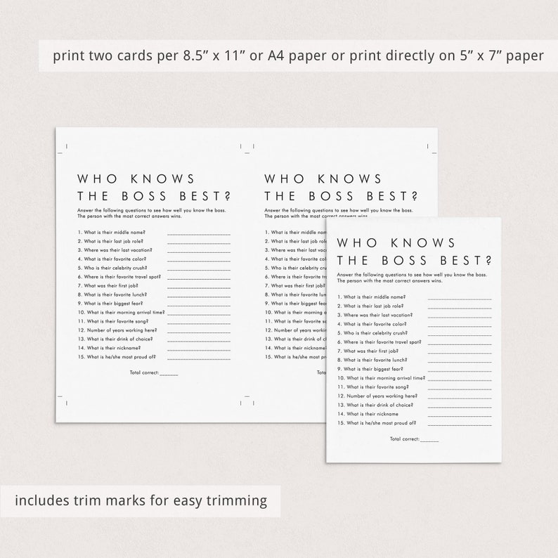 Who Knows the Boss Best Game Minimalist Office Party Game Printable ...