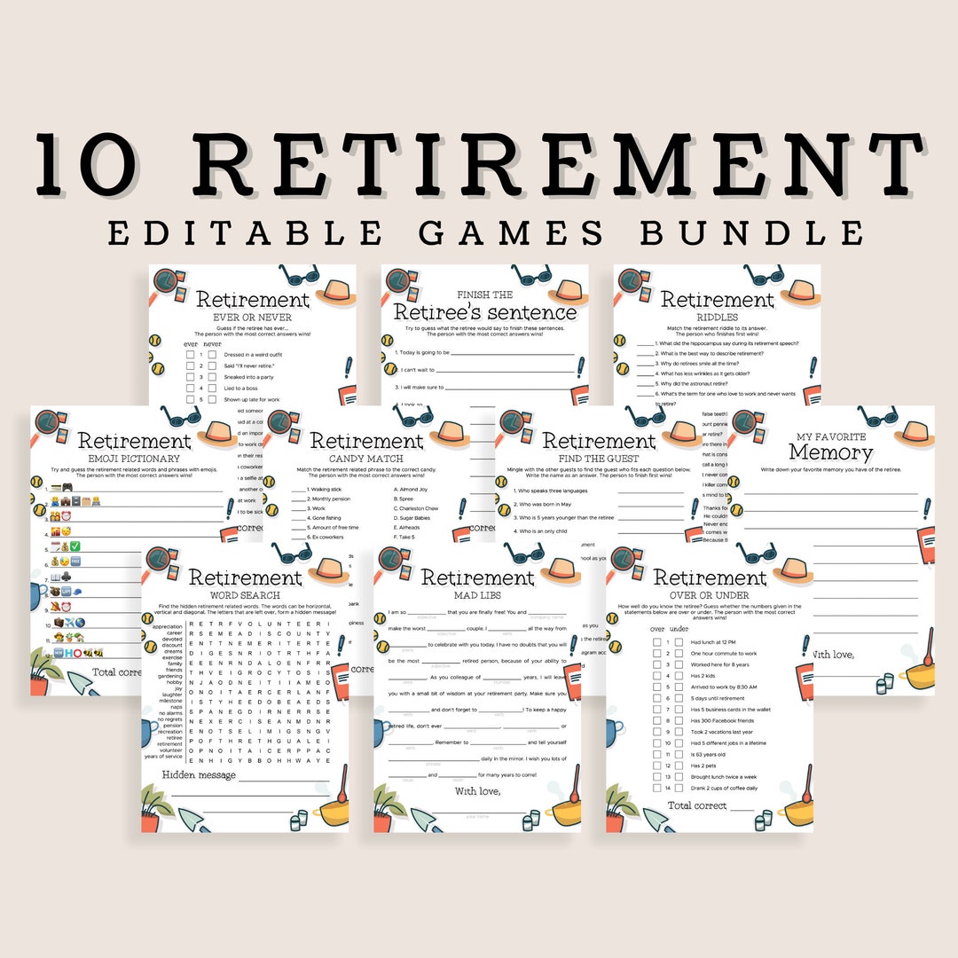 Retirement Party Games Printable Retirement Party Activities for ...