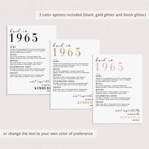 60th Birthday Party Decorations 60th Bday Place Cards 60th Born in 1965 ...