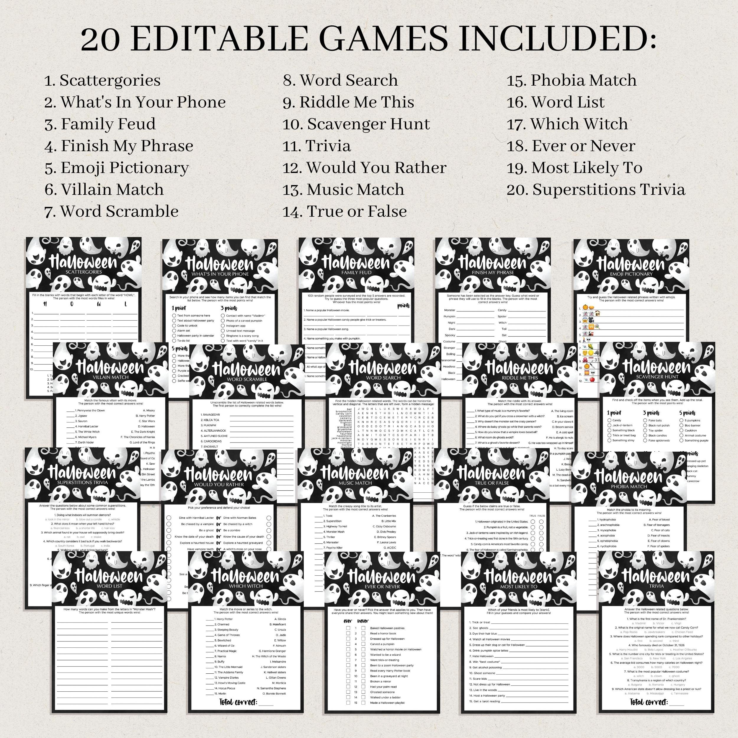 Halloween Party Games Bundle Printable Ghost Themed Halloween - Etsy