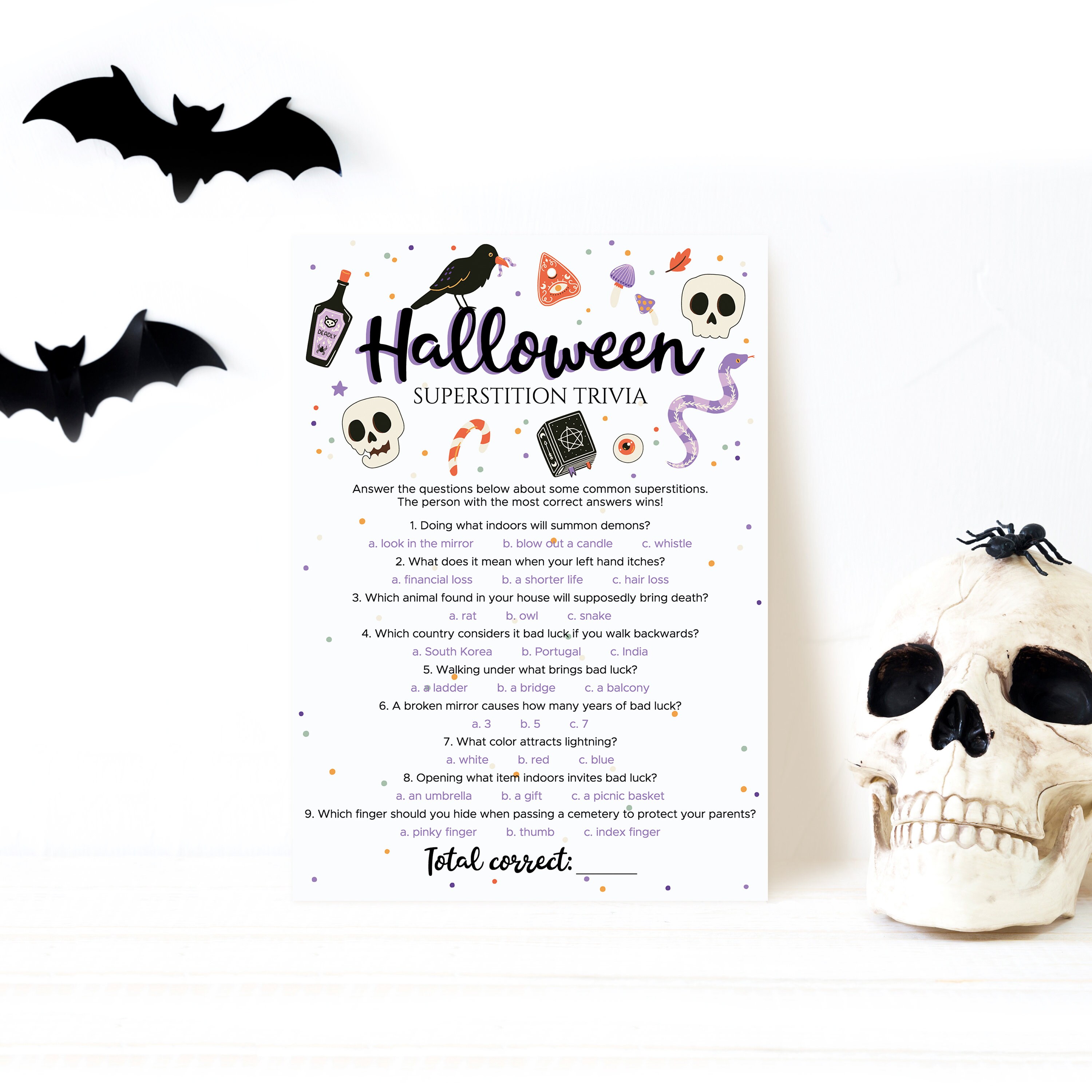 Halloween Superstition Trivia Game Printable Fun Facts Quiz Card How ...