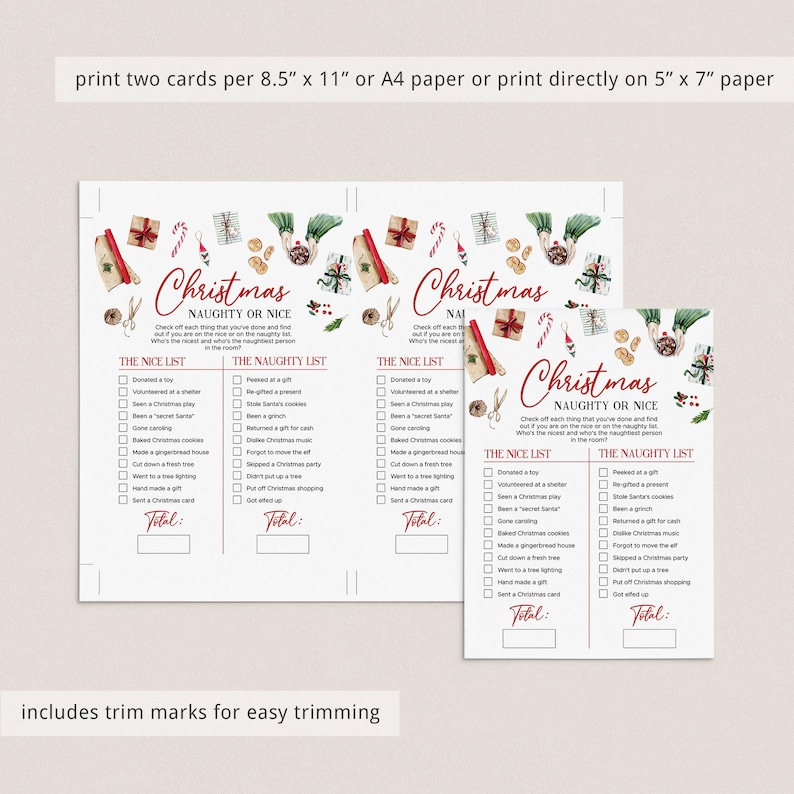 Naughty or Nice List Printable Funny Christmas Games Instant Download ...