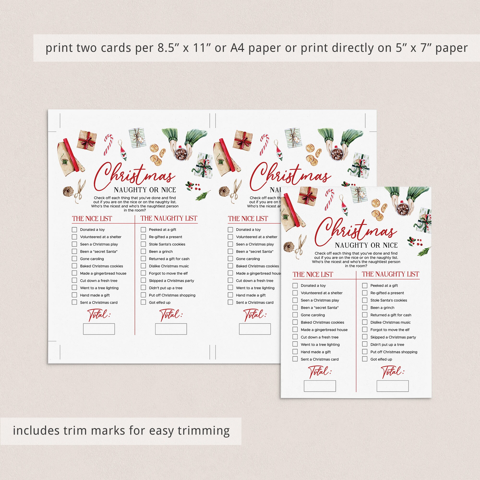 Naughty or Nice List Printable Funny Christmas Games Instant Download ...