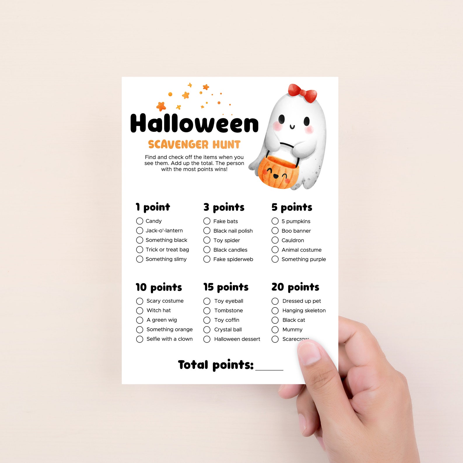 Cute Halloween Scavenger Hunt Printable Ghost Themed Halloween Game for ...
