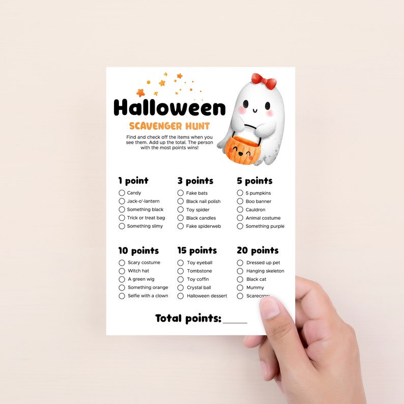 Cute Halloween Scavenger Hunt Printable Ghost Themed Halloween Game for ...