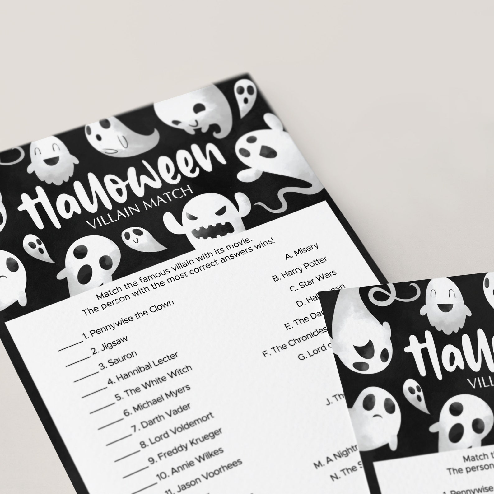 Halloween Villain Match Printable Scary Movie Game Night Idea for ...